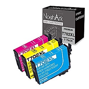 NoahArk 3 Packs 702XL Remanufacture Ink Cartridge Replacement for Epson 702 702XL T702 T702XL use for Epson Workforce Pro WF-3720 WF-3720DWF WF-3730 WF-3733 Printer (1 Cyan, 1 Yellow, 1 Magenta)