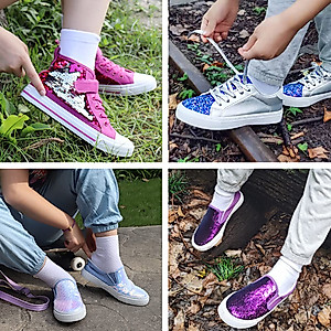 Toandon Girls Kids Sneakers Glitter Sequins Canvas Shoes Toddler Child Glitter Sparkle Low Top Lace Up Non Slip Lightweight Walking Outdoor Purple Size 2