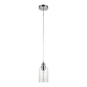 Gruenlich Pendant Lighting Fixture for Kitchen and Dining Room, Hanging Lighting Fixture, E26 Medium Base, Metal Construction with Clear Glass, Bulb not Included, 1-Pack Nickel