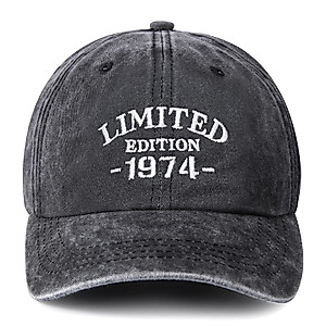 50th Birthday Gifts for Men Women, Vintage 1974 Birthday Baseball Caps Adjustable, 50th Birthday Decorations Men, Funny 50th Gift Ideas - Washed Cotton Hats for Dad Mom Uncle Aunt Son Daughter Grey