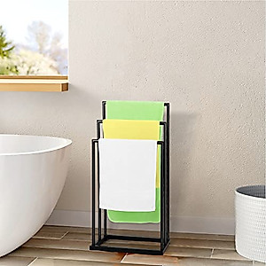 3 Tiers Stainless Steel Towel Rack, 3 Bars Free Standing Towel Rack, Holder Drying Stand Towel for Bathroom, Hand Towel Drying Rack Stand, Black Towel Rack, Next to Tub or Shower