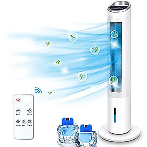 Air Choice Evaporative Cooler, 40" Portable Tower Fan with 70° Oscillating for Big Space, 3 Speeds & Modes, 8H Timer, 2 Ice Packs, Removable Water Tank, Portable Swamp Cooler with LCD Panel & Remote