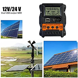 Peidesi 30A PWM Solar Charge Controller Dual DC Current Display Solar Panel Controller 12V/24V Solar Panel Battery Regulator with USB Port