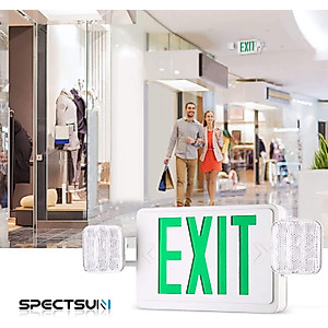 SPECTSUN 12 Pack Green Led Exit Sign with Emergency Lights & Battery Backup Operated Powered Emergency Exit Lights-Double Face -UL Listed 120277VAC Fire Exit Signs Lighting for Room.Window.