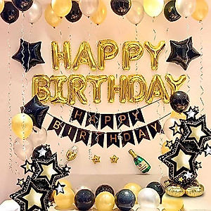 Black Gold Star Balloons, 2 Pcs Standing Foil Star Balloon, 32 Inch Thickened Large Mylar Star Balloons for Birthday Party Graduation Baby Shower Anniversary Engagement Bachelorette Decorations