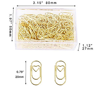 200 Pcs Small Gold Paper Clips Love Heart Shaped Paperclips Stainless Steel in Tinplate Paper Clips Holder for Office School Home Desk Organizers