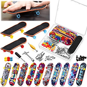 Civaner 10 Pack Valentines Day DIY Kids Finger Skateboard Set with Box and Replacement Accessories, Mini Collectible Fingerboard, Finger Toy Kit, Valentine Party Favor for Kids Children Finger Skater