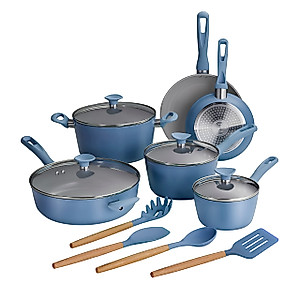 Tramontina 14-Piece Ceramic Cookware Set - Blue - Nonstick, Induction-Ready, Oven Safe, Dishwasher Safe, Includes Fry Pans, Sauté Pan, Sauce Pans, Dutch Oven, and Wooden Utensils, 80110/035DS