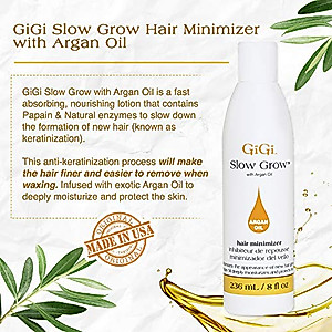 GiGi Slow Grow Hair Inhibitor Lotion with Argan Oil, Hair Regrowth Minimizer, Men and Women, 8 oz, 1-pack