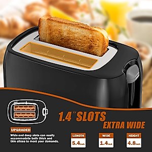 2 Slice Black Toaster with Wide Slots, Bagel Function, 7 Shade Settings, Removable Crumb Tray - Compact Prime Rated Toaster for Bread, Waffles