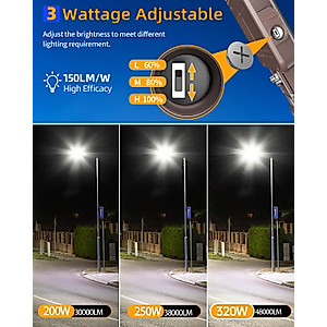 ADUB LED Parking Lot Light 320W 250W 200W Wattage Adjustable, LED Parking Lot Light, LED Shoebox Light 5700K 5000K 4500K