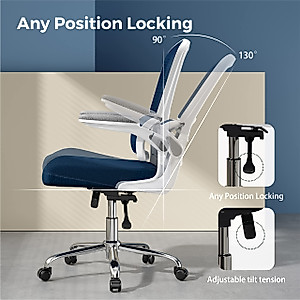 Logicfox Ergonomic Office Chair, Desk Chair with Flip-up Arms, 2D Lumbar Support, Breathable Mesh Computer Chair with Thick Cushion, Comfortable Office Chair with 90°-130° Tilt Function