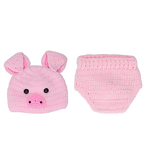 SUNGOOYUE Baby Cute Animal Photoshoot Clothes, Pig Shape Woolen Thread Baby Photography Props Outfit for Infants 0-3 Months (Pink)