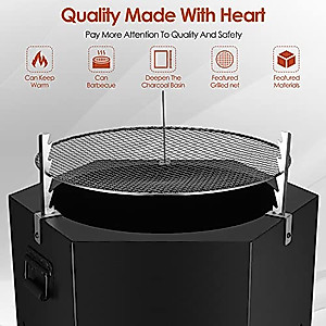 Pokytcox Smokeless Bonfire Fire Pit, 21” Portable Stove Perfect for Outdoor Campfire Stove Flame or BBQ on Patio Garden Backyard w/ BBQ Grill