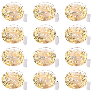 Brightown 12 Pack Led Fairy Lights Battery Operated String Lights Waterproof Silver Wire 7 Feet 20 Led Firefly Starry Moon Lights for DIY Wedding Party Bedroom Patio Christmas (12 Pack, Warm White)