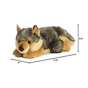 Aurora® Realistic Miyoni® Lying Wolf Stuffed Animal - Lifelike Detail - Cherished Companionship - Gray 11 Inches