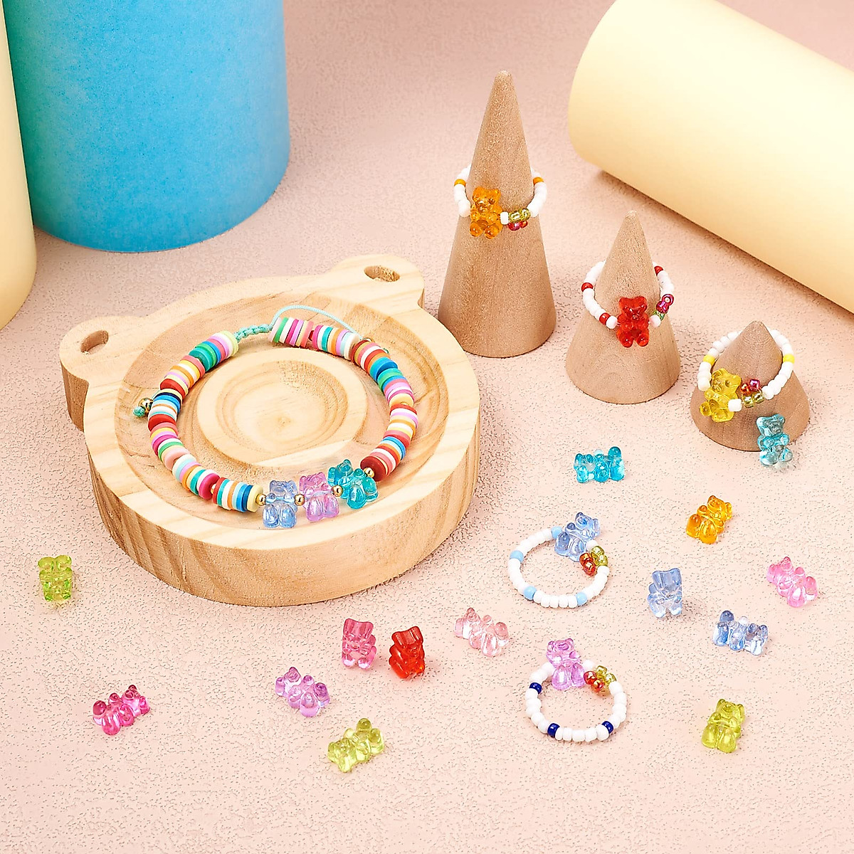 FASHEWELRY 200pcs Clear Acrylic Bear Beads Mixed Color Transparent Gummy Bear Spacer Beads Mini Cute Bear Loose Beads Bulk for Bracelet Necklace Earring Jewelry Making
