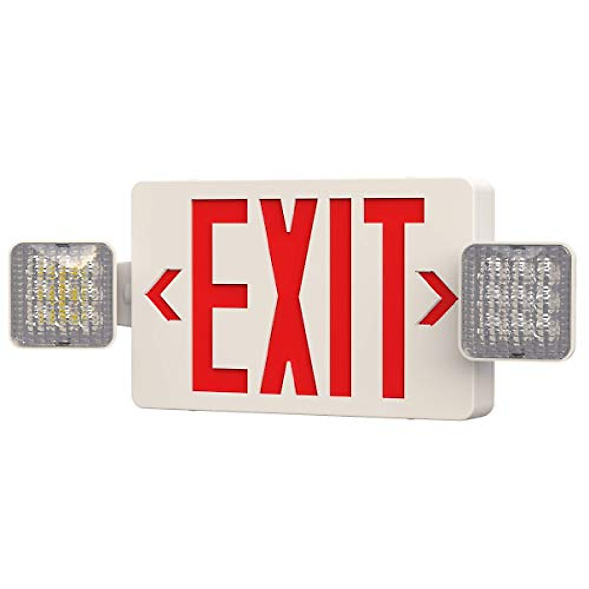 Garrini LED Emergency Light Combo Exit Sign Rectangular Adjustable Lamp 2-Heads UL Certified GC4 for Apartments Hotels Hospitals Offices