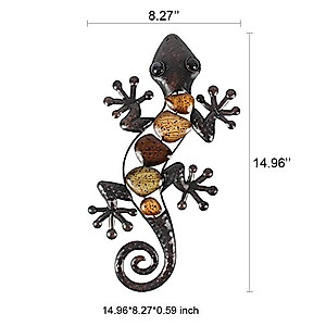 LIFFY Metal Gecko Wall Decor - Garden Lizard Wall Art - Metal Lizards Outdoor Decor - Garden Gecko Yard Art for Patio Fence, Gift Idea