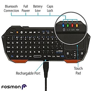 Fosmon Mini Bluetooth Keyboard (QWERTY Keypad), Wireless Portable Lightweight with Built-In Touchpad, Compatible with Apple TV, PS4, HTPC/IPTVVR Glasses, Smartphones and more