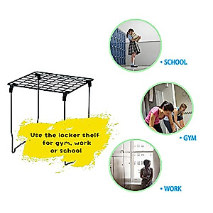 Tilami Stackable School Locker Shelf, 2 pc Steel Locker Organziers for School Locker, Office Locker Accessories, Fits for 12" Width Locker(Blue & Black)