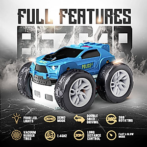 BEZGAR TD201 Remote Control Car-Police&Ambulance Car 2 in 1 Double Sided RC Stunt Car with 360 Flip Spinning Toy Car Vehicle Gifts for Boys Kids