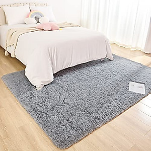 Chicrug Soft Area Rugs for Bedroom Living Room Plush Fluffy Rug 5x8 Feet, Shag Furry Area Rug Carpet Non Shedding for Nursery Children Kids Girls Room Home Decorative, Grey
