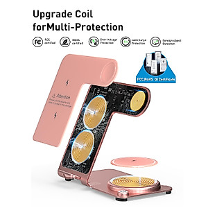 Malfsaier 3 in 1 Charging Station Pink,Aluminum Alloy Multiple Fast Wireless Charger Stand for iPhone 15/14/13/12/11/Pro/Max/XS/XR/X/8/Plus, for Apple Watch 7/6/5/4/3/2/SE, for AirPods 3/2/Pro