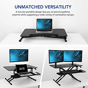 FLEXISPOT 31 inch Standing Desk Converter | Height Adjustable Stand Up Desk Riser, Black Home Office Desk Laptop Workstation with Removable Keyboard Tray (M18M)