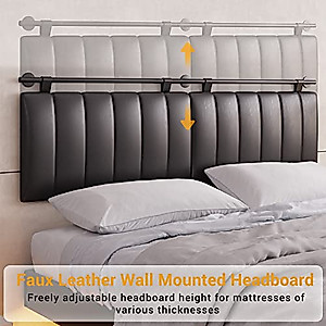 DICTAC King Floating Bed Frame with LED Lights and Wall Mounted Headboard Modern Upholstered Platform Low Profile LED Bed Frame King Size, No Box Spring Needed, Noise Free, Easy Assembly,Black