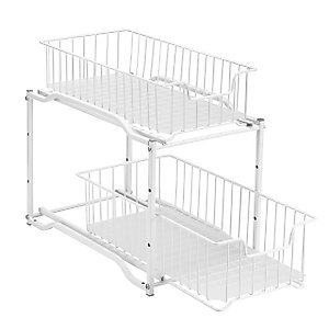 Simple Trending 2 Tier Stackable Under Sink Cabinet Organizer with Sliding Storage Drawer, White