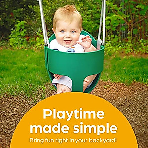 Jungle Gym Kingdom Toddler Swing - Heavy Duty, High Back, Full Bucket Baby Swing Seat with Coated Chains for Outdoor Use - Fully Assembled - Green