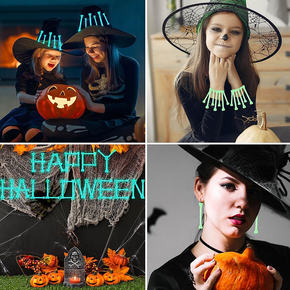 TORINALITAL 60Pcs Halloween Mini Bones, Miniature Glow Decorations, Artificial Plastic Skeleton for Gatherings Decoration Caveman Theme Costume Supplies