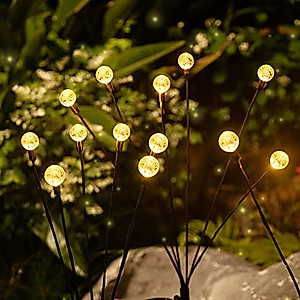 KHTO Solar Firefly Lights Outdoor Waterproof，Solar Crystal Ball Starburst Swaying Garden Decorative Lights for Yard Patio Pathway Decoration (2Pack-Warm White)