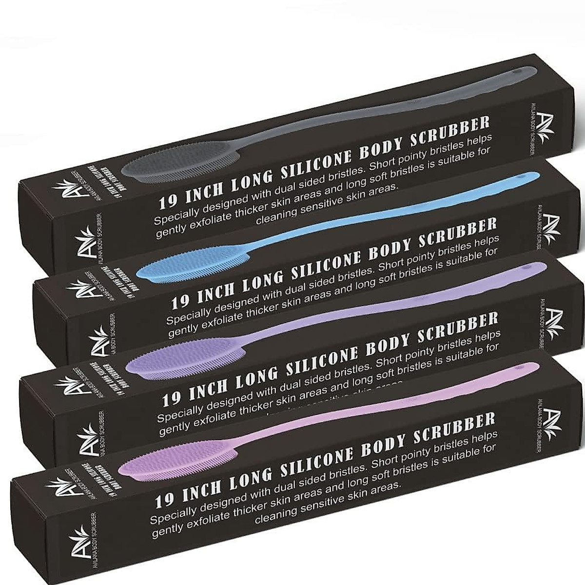 Avilana Back Scrubber for Shower,19 inch Silicone Body Scrubber with Handle, Shower Back Scrubber for Men and Women, Back Brush for Shower, Loofah with Handle Shower Brush (S1-Lavender)