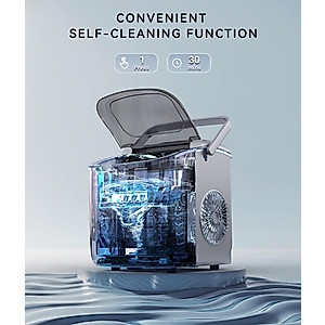 ecozy Portable Ice Maker Countertop, 9 Cubes Ready in 6 Mins, 26lbs in 24Hrs, Self-Cleaning Ice Machine with Handle/Ice Bags/Ice Scoop/Ice Basket, 2 Sizes Bullet Ice for Home Kitchen Office Bar Party