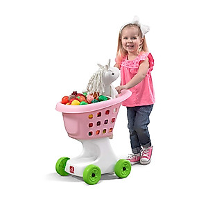 Step2 Little Helper's Shopping Cart for Kids, Play Grocery Cart, Made of Durable Plastic, for Toddlers 2+ Years Old, Pink