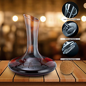 MWNI Wine Decanters and Carafes,Lead-Free Crystal Wine Decanter Set With Stopper and Brush,Used as Wine Aerator,Wine Carafe,Red Wine Decanter, Glass Decanter Wine Accessories, Wine Gifts(1800ml)