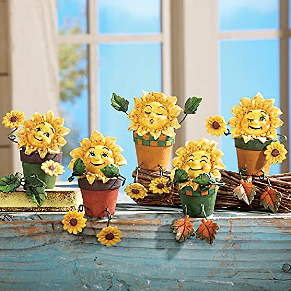 Collections Etc Collectible Sunflower Shelf Sitters - Set of 5 Yellow