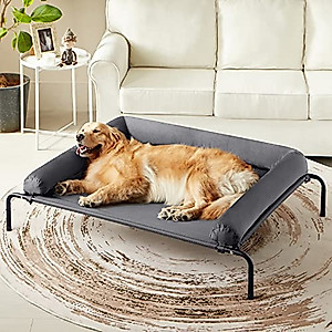 WESTERN HOME Elevated Dog Bed Cot, Chew Proof Raised Outdoor Dog Bed with Bolster for Extra Large Dogs, Portable Cooling Pet Cot with Breathable Mesh, Skid-Resistant Feet, Grey, 48.25 inches