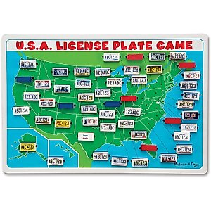 Melissa & Doug Flip to Win Travel License Plate Game - Wooden U.S. Map Game Board