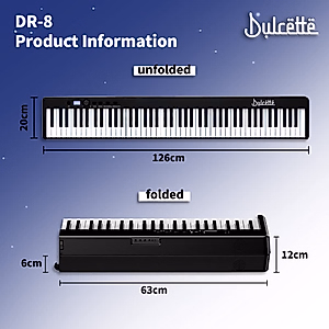 Dulcette *NEW* Foldable Electric Piano Keyboard | 88 Keys Portable Keyboard | Semi-Weighted Touch Sensitive Keys | MIDI & Dual Speakers Sustain Pedal | Digital Piano FREE Bag (Black)