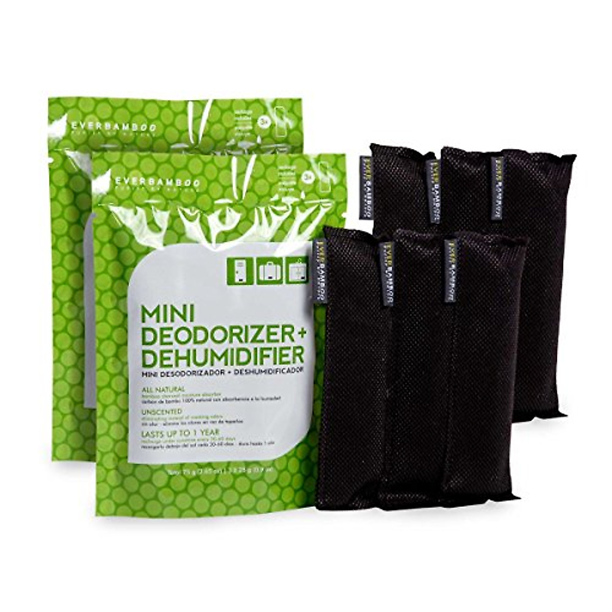 Ever Bamboo Mini Deodorizer & Dehumidifier w/Natural Bamboo Charcoal ((3-Pack, 3 x 25 g) x 2)