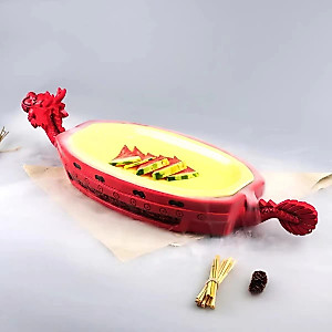 HONHPD 26.7 inch Dragon Boat Sushi Plate, Resin Sashimi Dragon Boat Seafood Plate Japanese Food Tableware Salmon Platter Dry Ice Plate Hot Pot Buffet