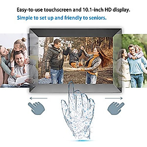 FRAMEO 10.1 Inch WiFi Digital Photo Frame with IPS Touch Screen HD Display, Easy to Send Picture and Video Remotely via APP from Anywhere, 16GB Large Storage, Auto Rotate, Slideshow, Wall Mountable