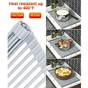 X Home Large Roll Up Dish Drying Rack, 20.5 x 13 Inch Silicone Coated Foldable Dish Rack Over The Sink for Kitchen, Gray