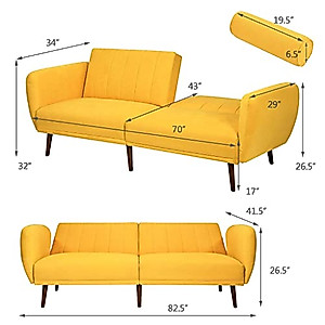 Walnut Convertible Futon Sofa Bed Adjustable Couch Sleeper W/Wood Legs Elegant and Fashionable Appearance (Color : C)