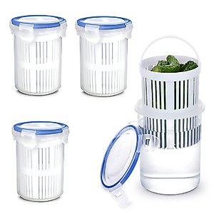 BestAlice 4 Pack Pickle Jar with Strainer Insert, Transparent Pickle Storage Container with Leaks-Proof and Lock It Lid, Pickle Holder Keeper Lifter, Barrel of Olive Jalapeno, Food Storage Container