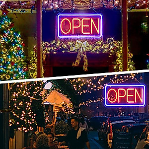 Open Signs for Business,Neon Open Sign Led,16.5"x 9",with Open/Closed Bussiness Hour Sign Set,Light for Bar Coffee Salon Store Window,12V/2A Adapter with ON/OFF Switch (Blue/Red Horizontal)
