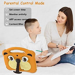 Aheadthink Kids Tablet, 7 inch Tablet, 32 + 128gb ROM Expansion, Android 12 Kids BT, GMS, WiFi, Parental Control Mode, Animal Appearance Shell Resistant, Education, Games.(Yellow)
